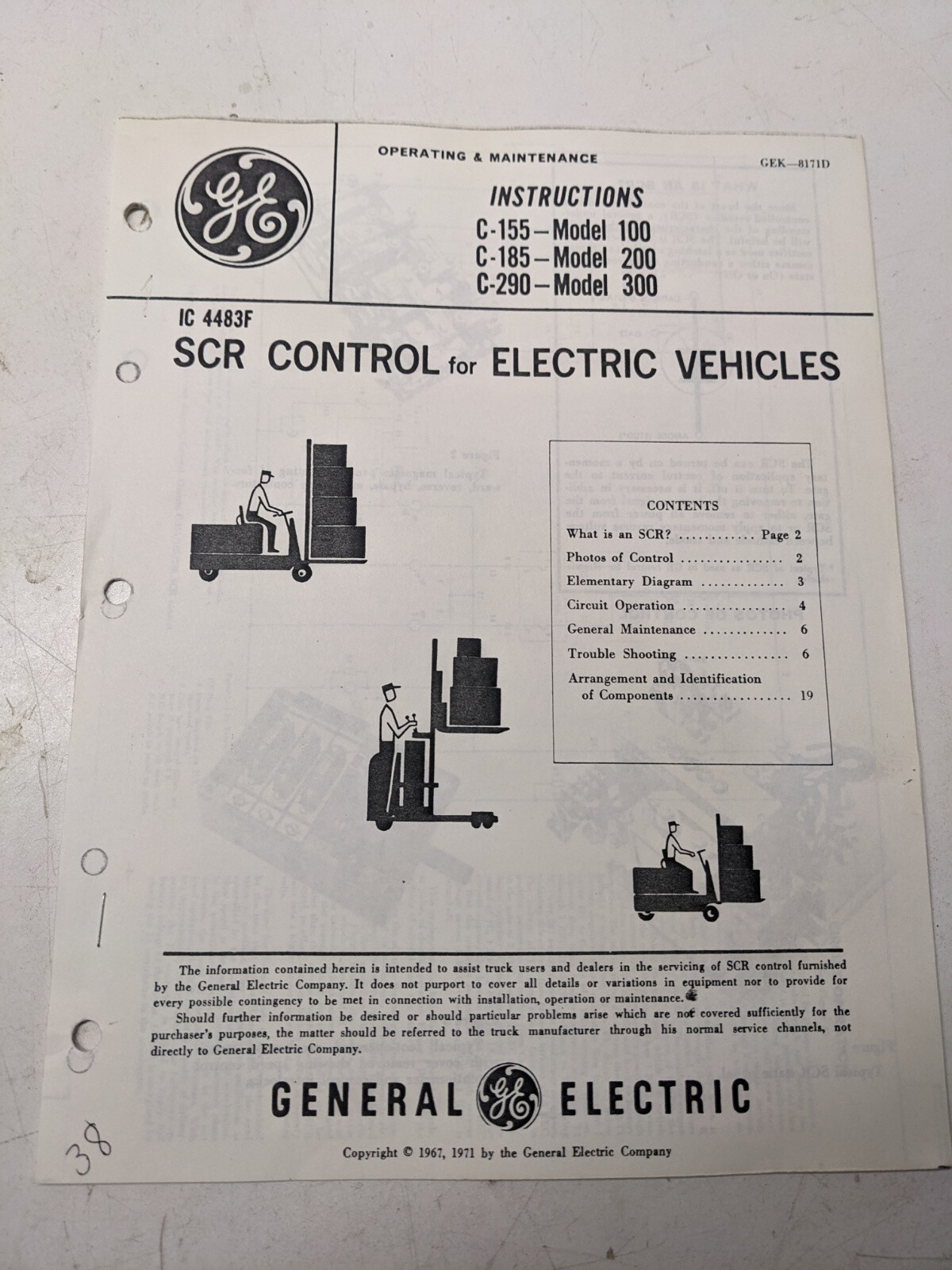GE SCR CONTROL C- 155 185 290 100 200 300 IC 4483F 1971 GEK-8171D ...