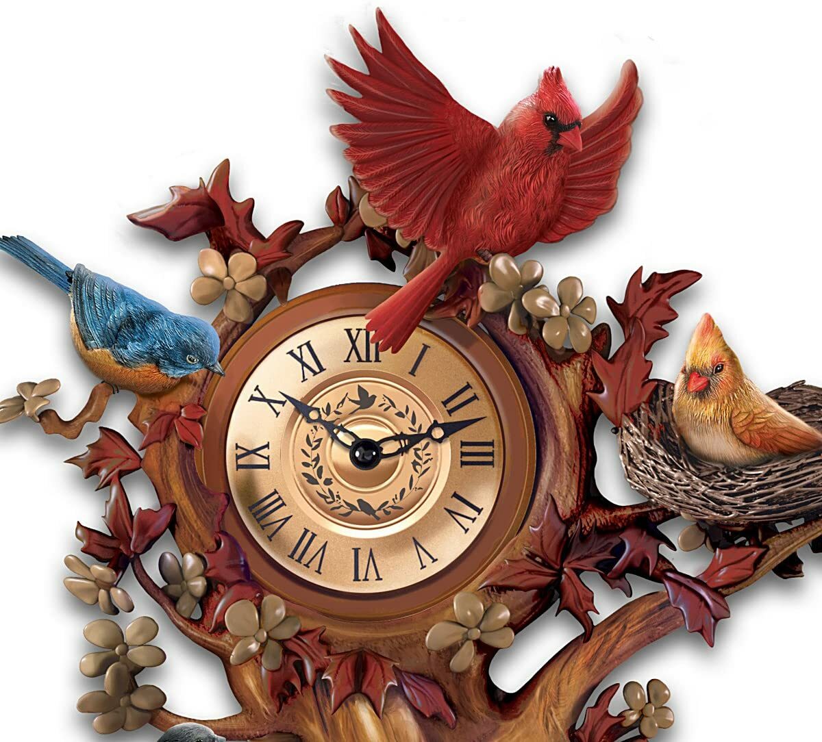 The Bradford Exchange Treetop Chorus Songbird Sculptural Wall Clock ...