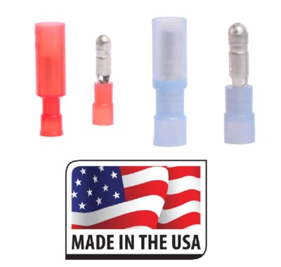 (100) RED AND BLUE NYLON BULLET CONNECTOR MALE & FEMALE ROUND MADE IN ...