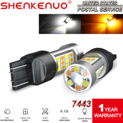 2pc 7443 7440 7444 LED Turn Signal Switchback White/Amber DRL Parking ...