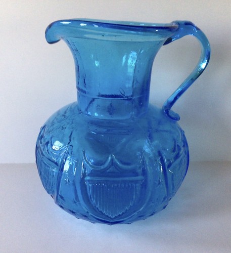 VTG CLEVENGER BROS. BLUE GLASS PITCHER “Shield & Stars” | eBay