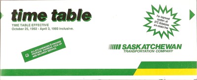 Bus Timetable - Saskatchewan Transportation Company - STC - 25/10/92 ...