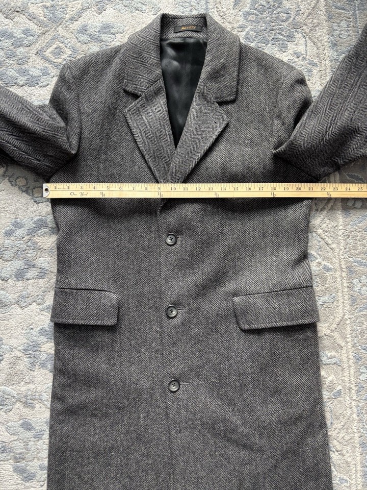 London Fog Gray Herringbone Tweed Wool Overcoat 38? Vintage Made In USA ...
