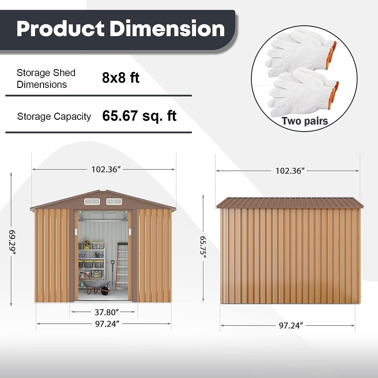 8'x8' Storage Shed Outdoor Metal Tool Shed Garden Backyard Sliding Door ...