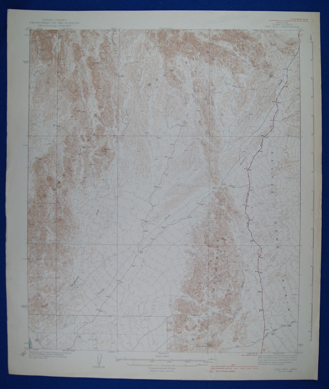 Vintage 1939 USGS Topo Map, Red Hill, Yuma Arizona 17 X 20" | eBay