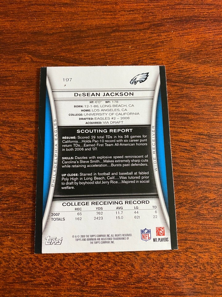 2008 Bowman #197 DeSean Jackson Rookie Card | eBay