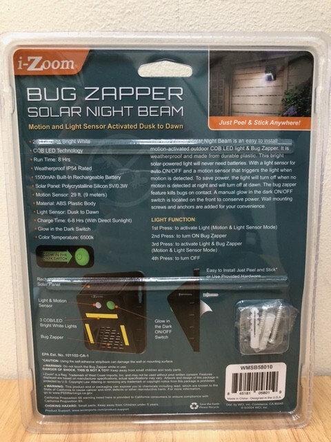 i-Zoom Bug Zapper Solar Night Beam MOTION & LIGHT SENSOR ACTIVATED ...