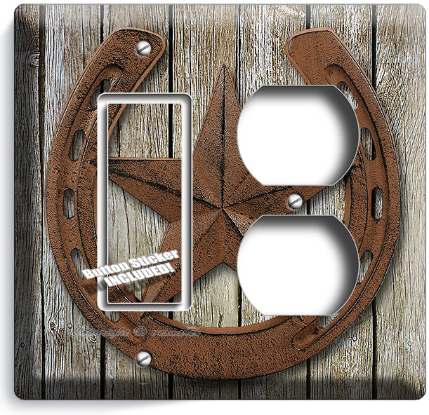 COUNTRY RUSTIC WESTERN COWBOY LONE STAR HORSESHOE LIGHT SWITCH OUTLET ...