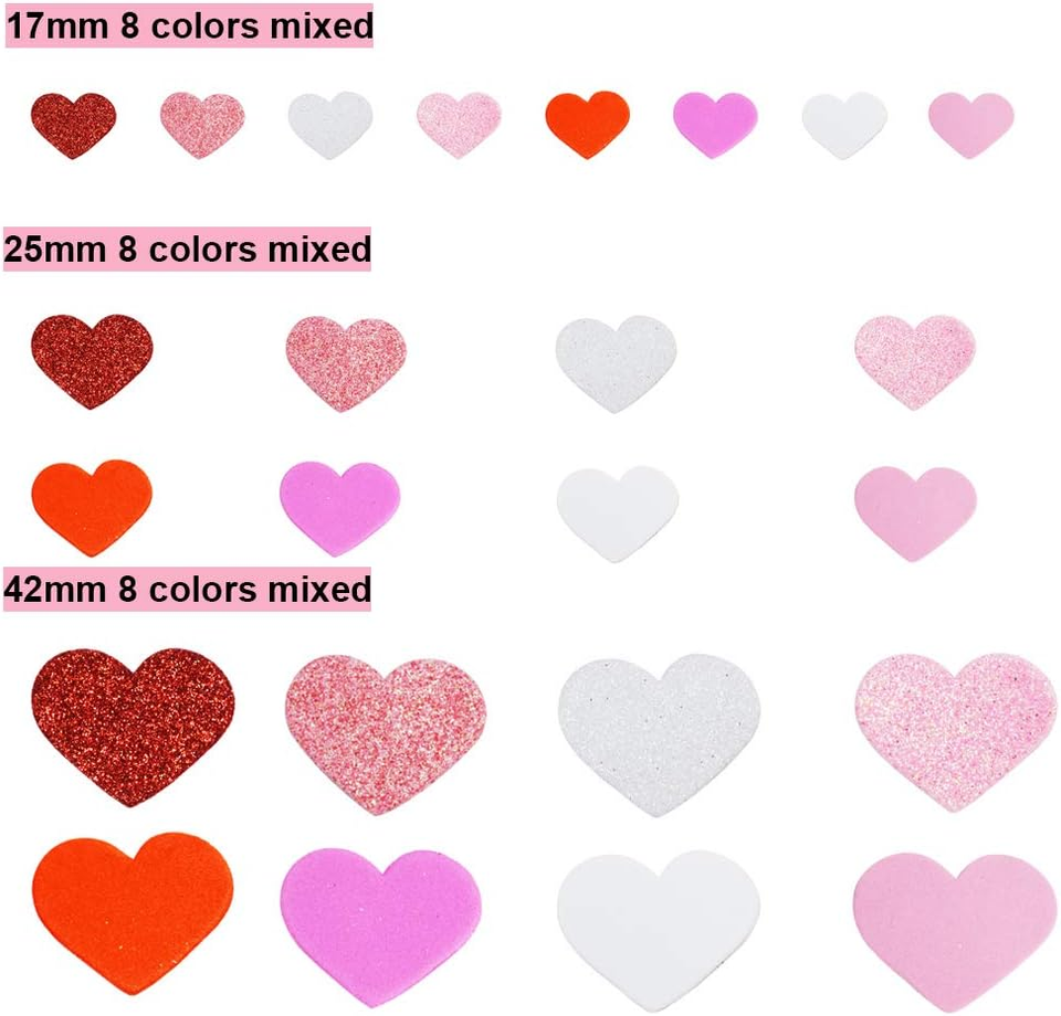 600 Pcs 3 Sizes 4 Colors Assorted Heart Stickers Self Adhesive Foam ...