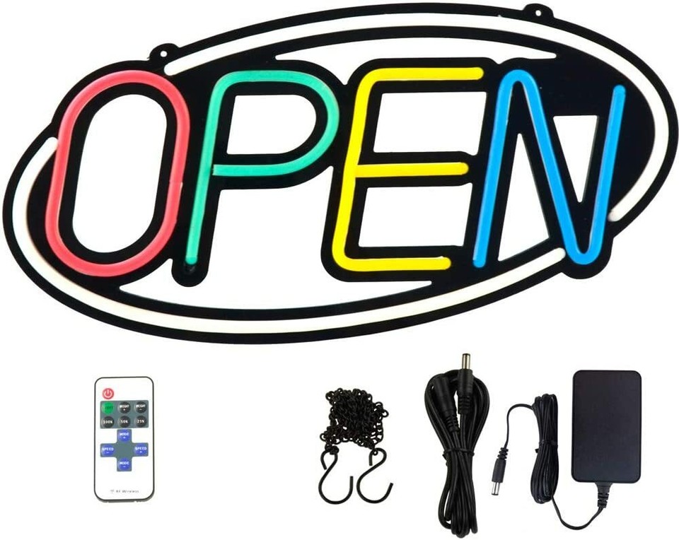 LED Neon Open Sign for Business Super Bright Wireless Remote 10 ...