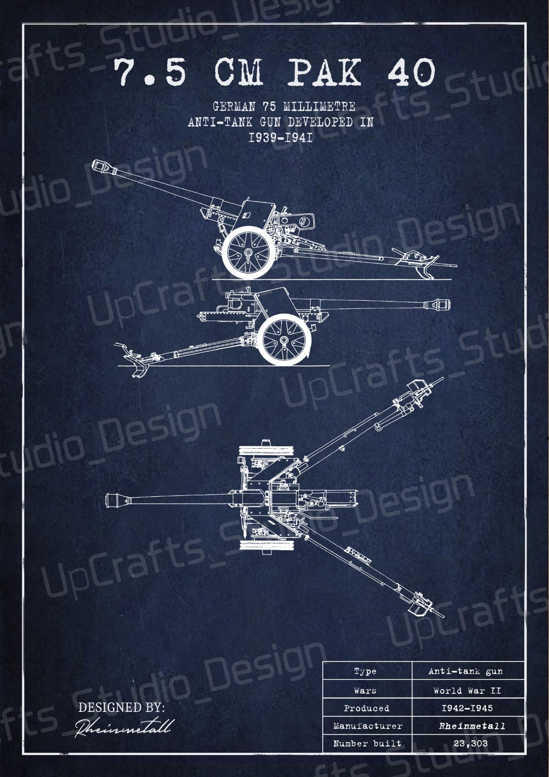 WW2 German PAK 40 75 mm Patent Print - anti tank howitzer, WWII Framed ...