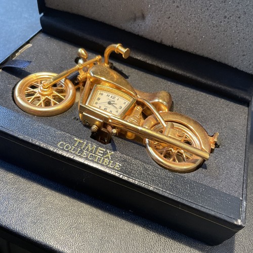 TIMEX GOLD DESK Mantel Motorcycle Clock New Battery Box And Papers ...