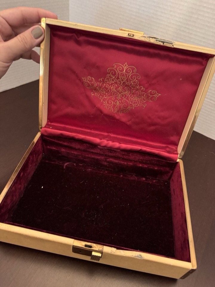 Vintage Farrington Hard Case Metal Brass Jewelry Box Gold No Key USA ...