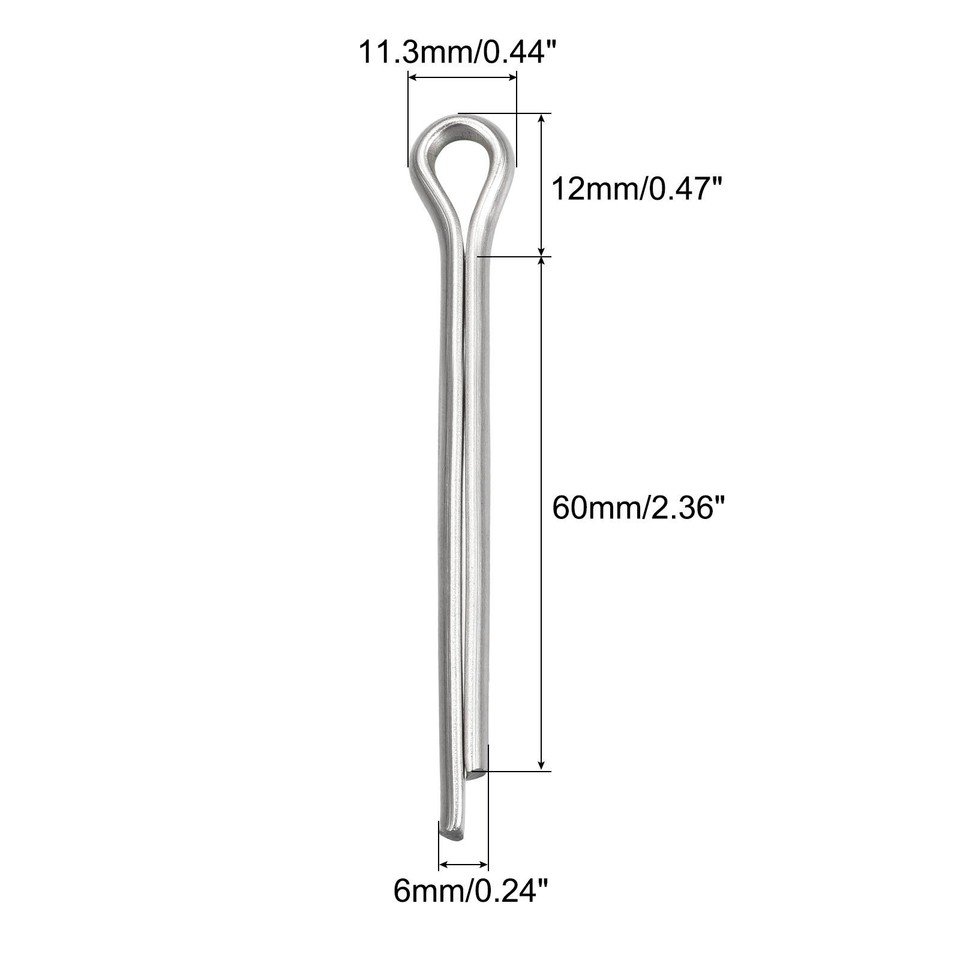 Split Cotter Pins, 6mm x 60mm 304 Stainless Steel Clip Fastener Fitting ...