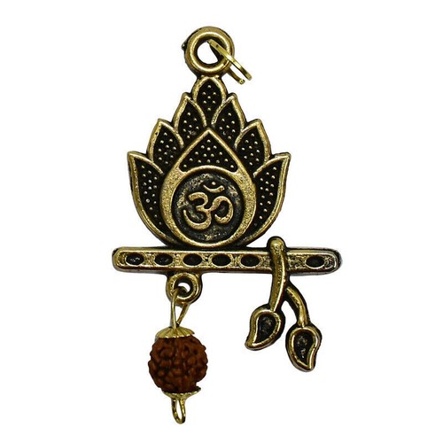 Krishna Flute Pendant Rudraksha Shri Om Gold Plated Locket Necklace ...