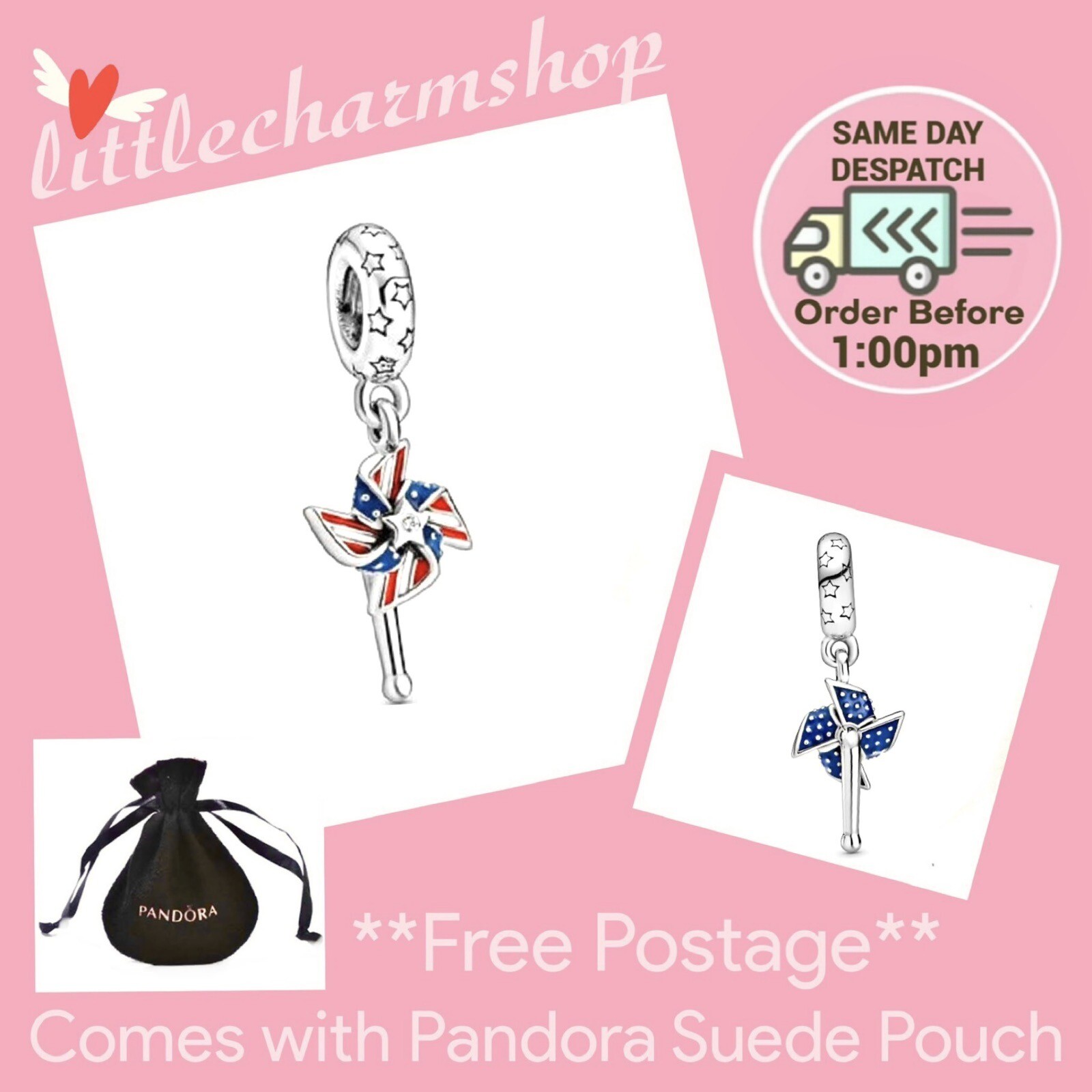 Authentic Genuine PANDORA American Pinwheel Dangle Charm - 798929C01 ...