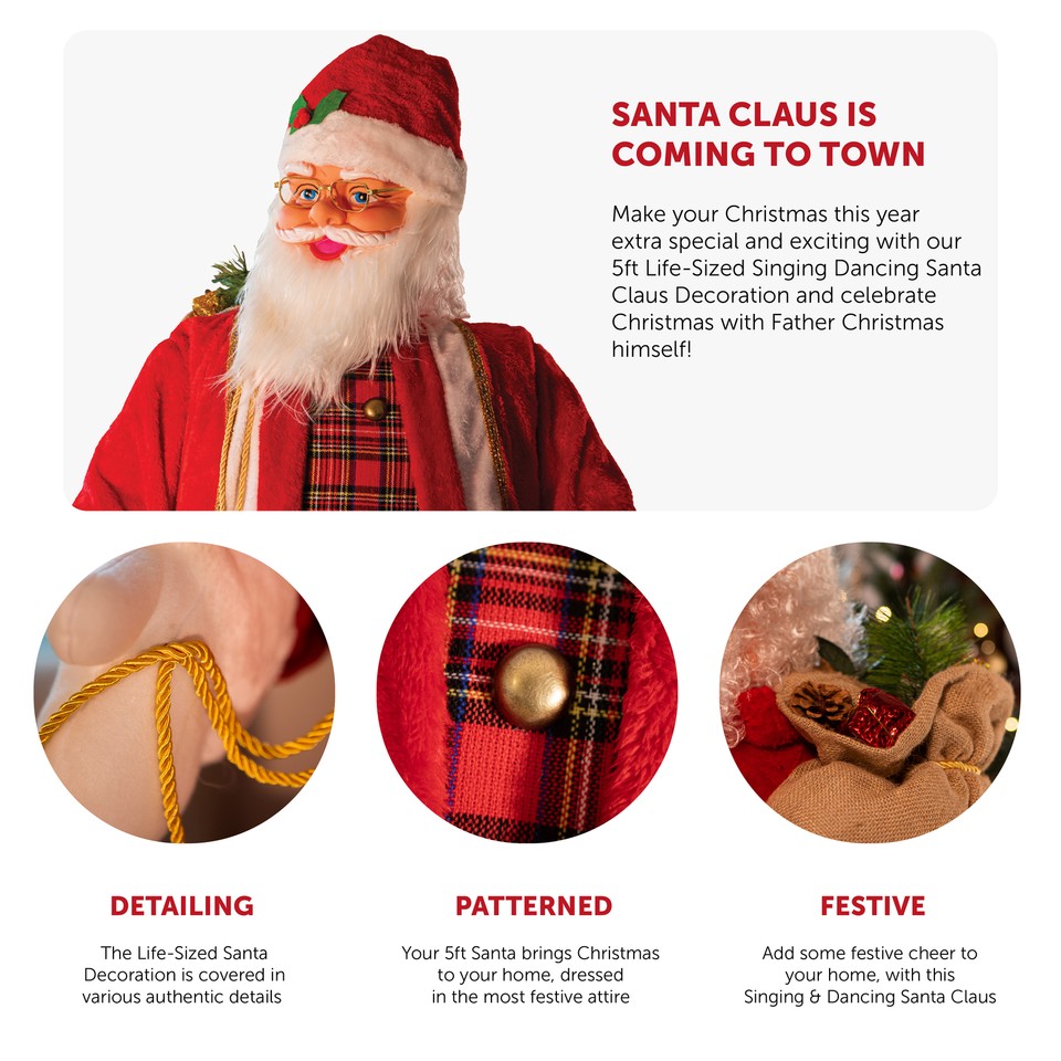 5FT ANIMATED SANTA CLAUS LIFE SIZE SINGING DANCING FATHER CHRISTMAS ...