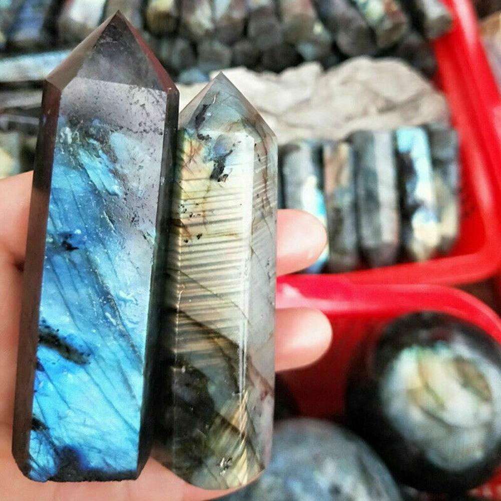 1Pcs Natural Labradorite Quartz Obelisk Crystal Column Wand Point ...