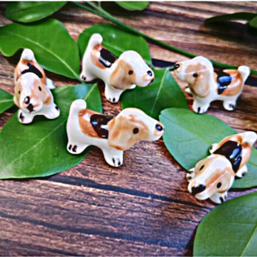 Beagle Puppy Miniature Ceramic Dog Hand Painted Figurine Animals Tiny ...