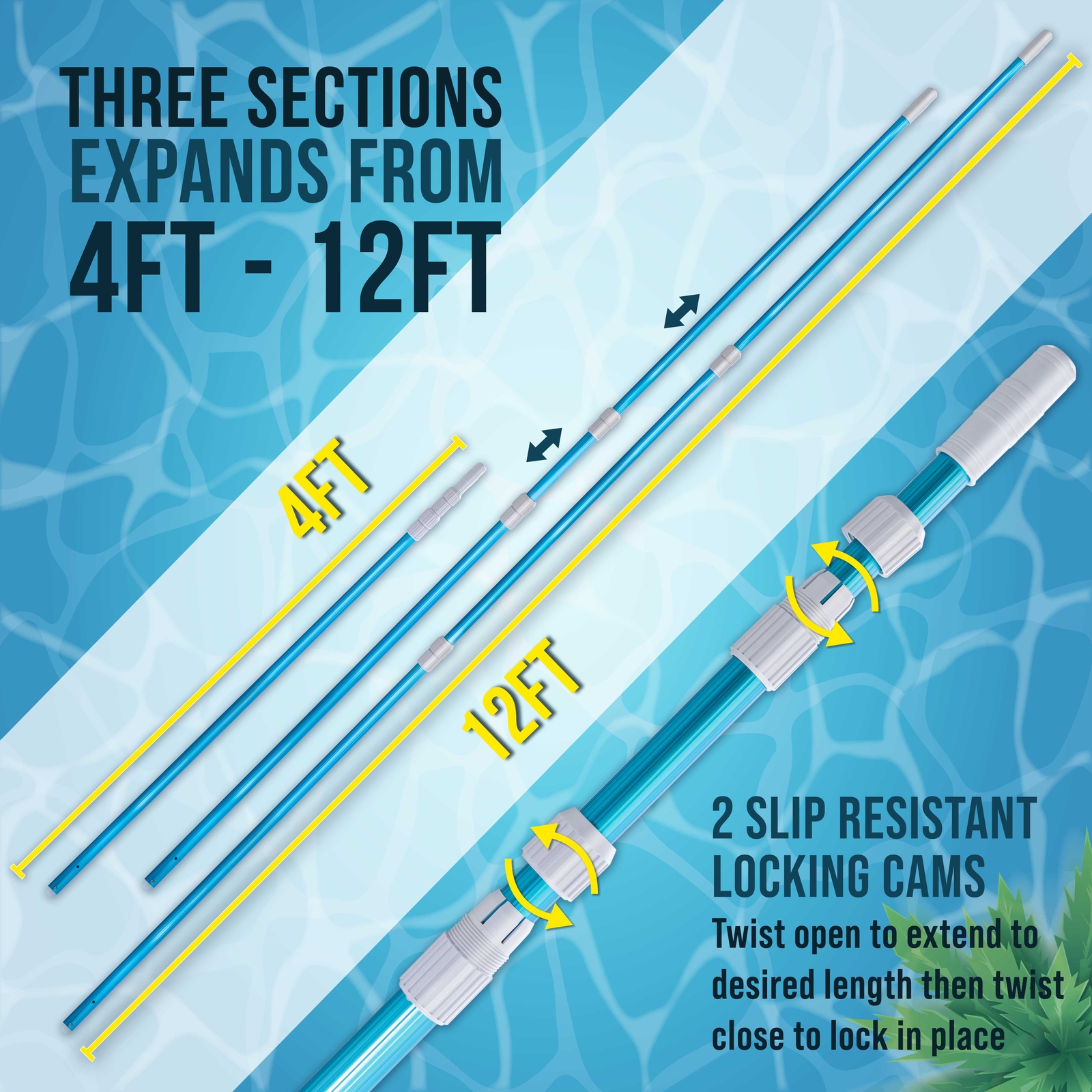 Pro 12ft Blue Anodized Aluminum Telescopic Swimming Pool Pole ...