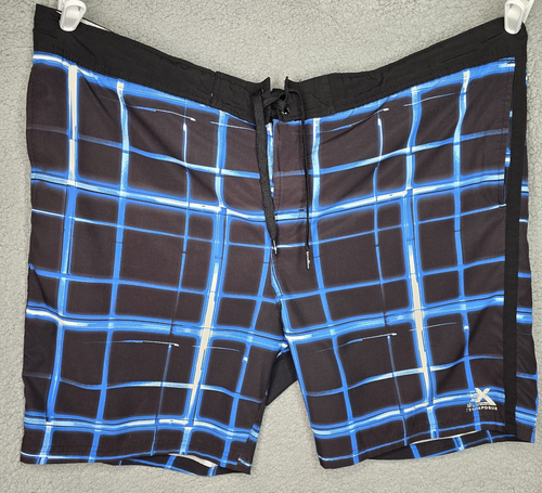 Zeroxposur Mens Swim Trunks Sz XXL Lining Black Blue Check Hook n Loop ...