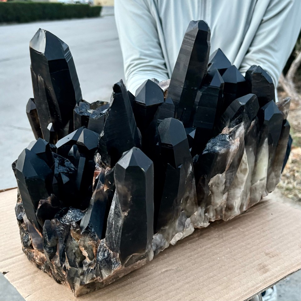 47.3LB Large Natural Black Smoky Quartz Crystal Cluster Raw Mineral ...