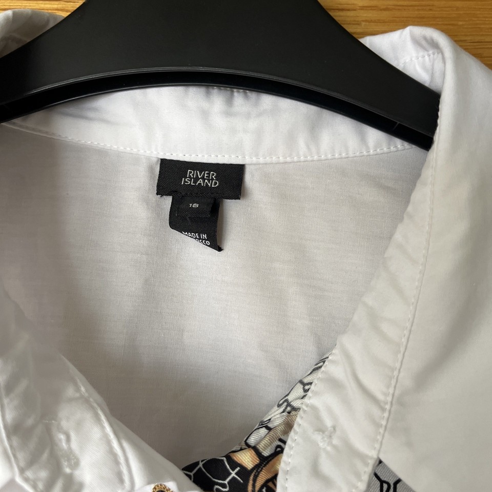 Women’s River Island White & Gold Chain Design Button Shirt Size 6 ...