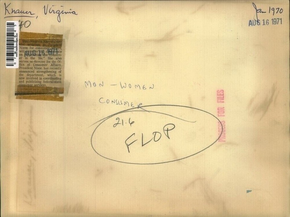 1970 Wirephoto Virginia Knauer The Presidents Assistant Consumer ...