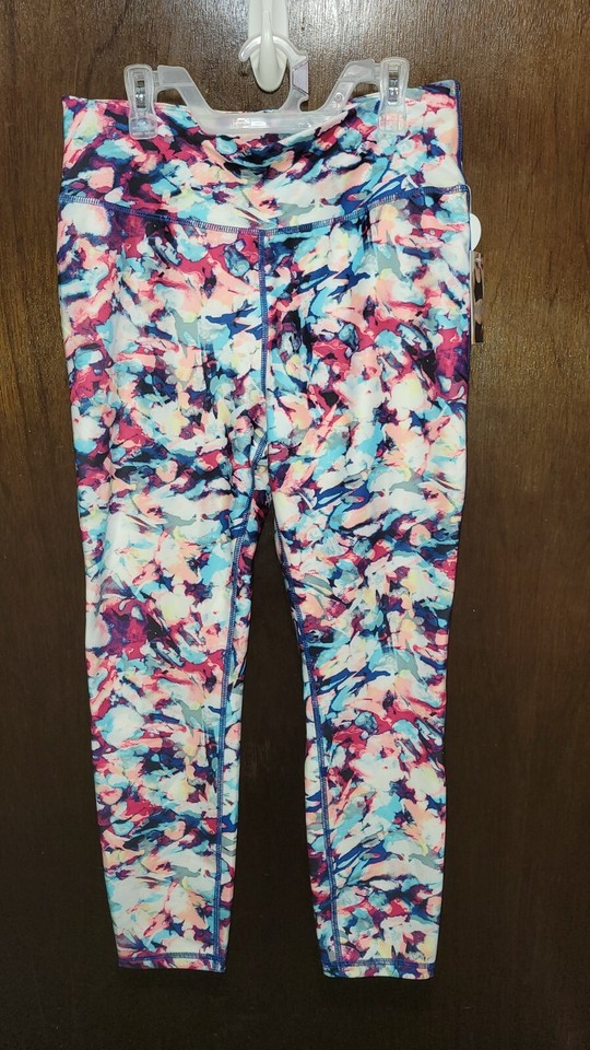 AVIA NEW♈Women's Printed Crop Fashion Leggings size S~Aqua/peach/navy ...