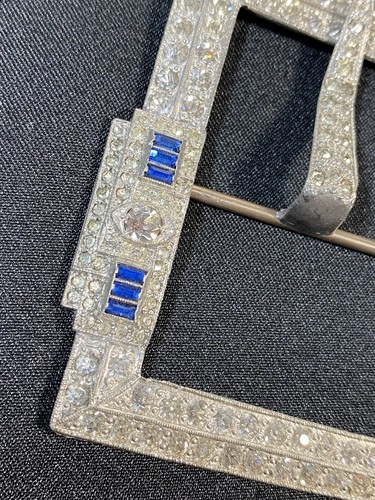Vintage 1920's - 1930's ART DECO silver metal blue & white paste XL ...