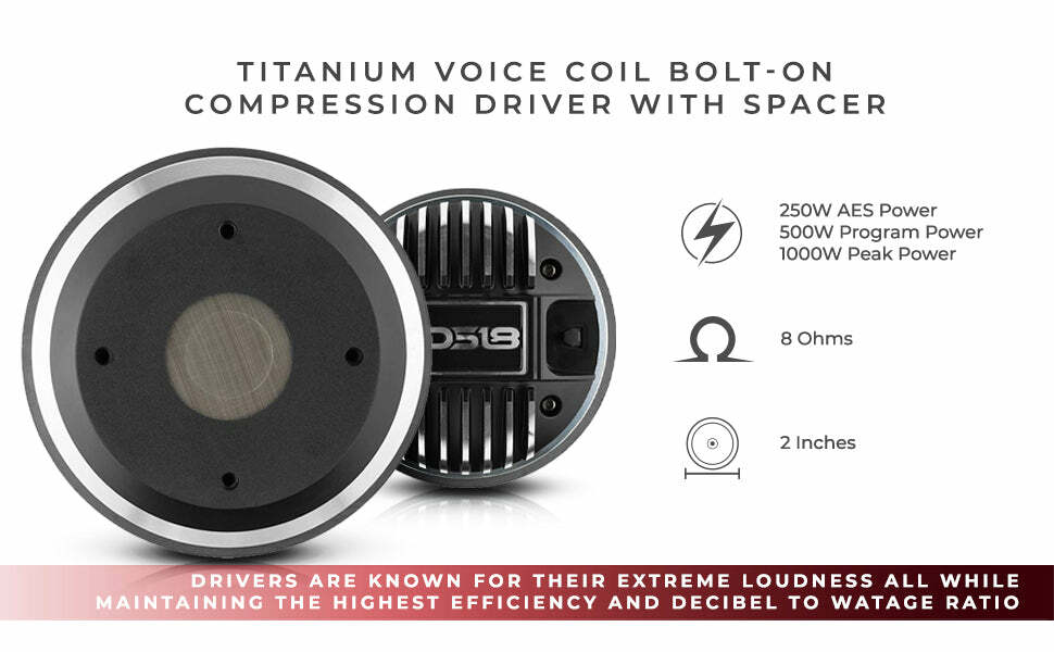 DS18 PRO-D2X 2" Bolt On Throat Car Audio Compression Driver 1000W Max 8 ...
