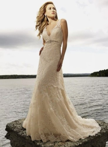 $75 -OBO Allure Bridal Lace Wedding Dress 8634 Size 12 White **ALTERED ...