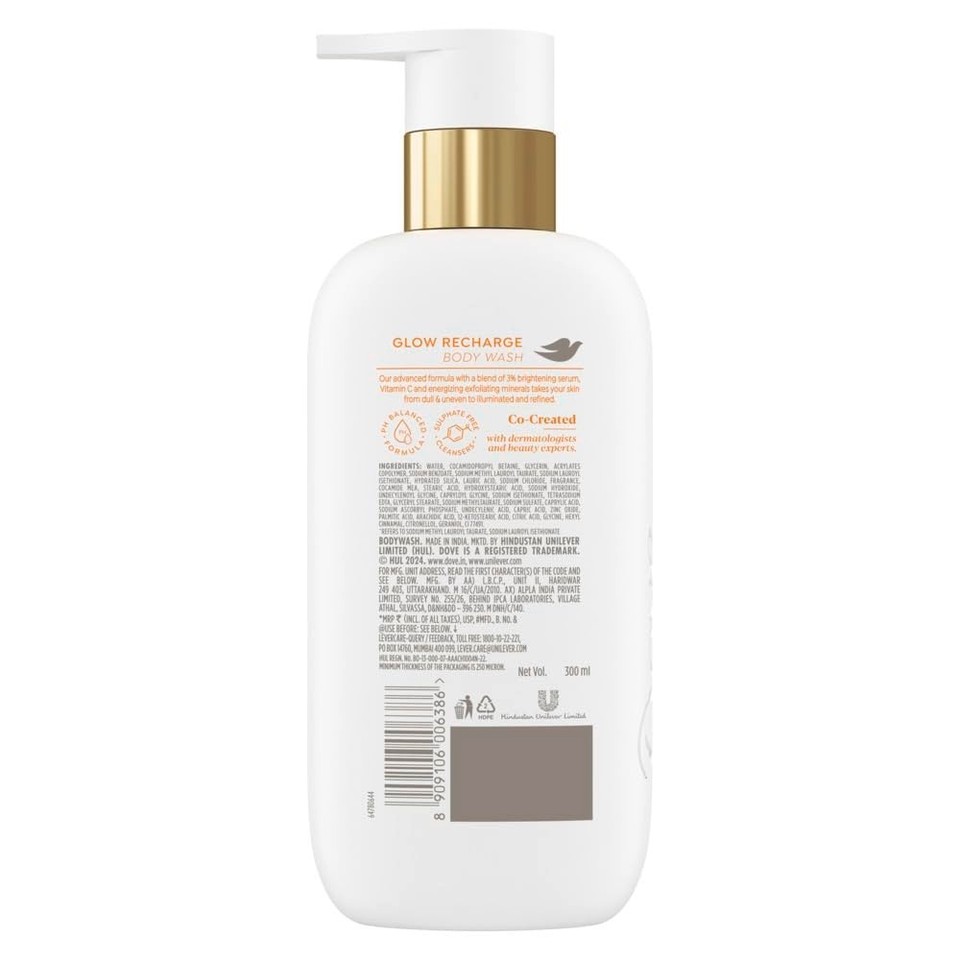 Dove Glow Recharge Serum Body Wash | 3% Brightening Serum + Vit C ...