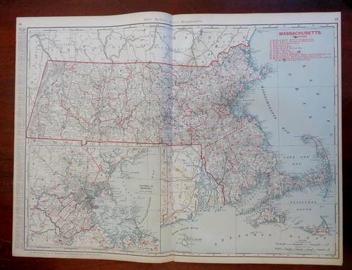 Massachusetts Railroads Boston 1901 Rand McNally large transportation ...