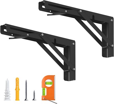 2x Heavy Duty Folding Shelf Brackets 16 Inch Stainless Steel Drop Down ...