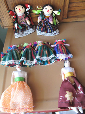 8 Mexican Rag Sitting Maria Doll Hand-Made Michoacan Mexico 4" Tall 6 ...