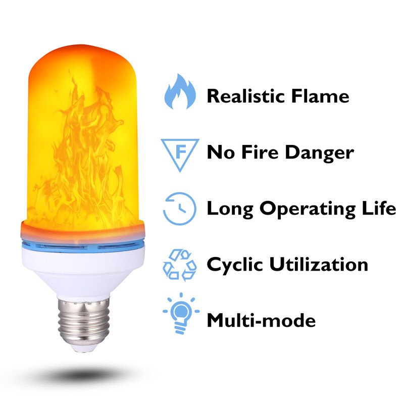 4 Modes LED Flame Effect Fire Light Bulbs Simulated Nature Flicker Lamp ...