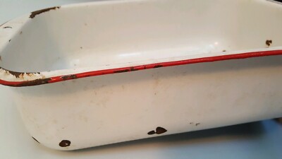 Enamelware Wash Basin Tub Pan White-Red Trim-16.75"X11.25"X4.5" 1930s ...