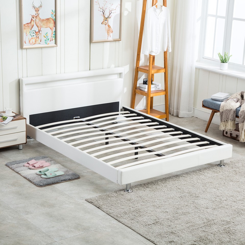 Full/Queen Bed Frame Mattress Foundation Wood Slats Platform & LED ...