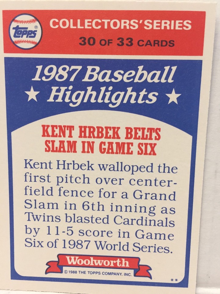 Kent Hrbek Grand Slam Woolworth Baseball Highlights Vintage Baseball ...