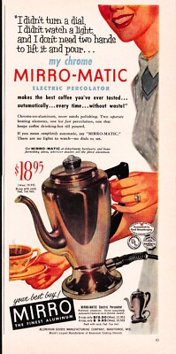 1954 Mirro-Matic Electric Percolator Vintage Print Ad Coffee Pot | eBay