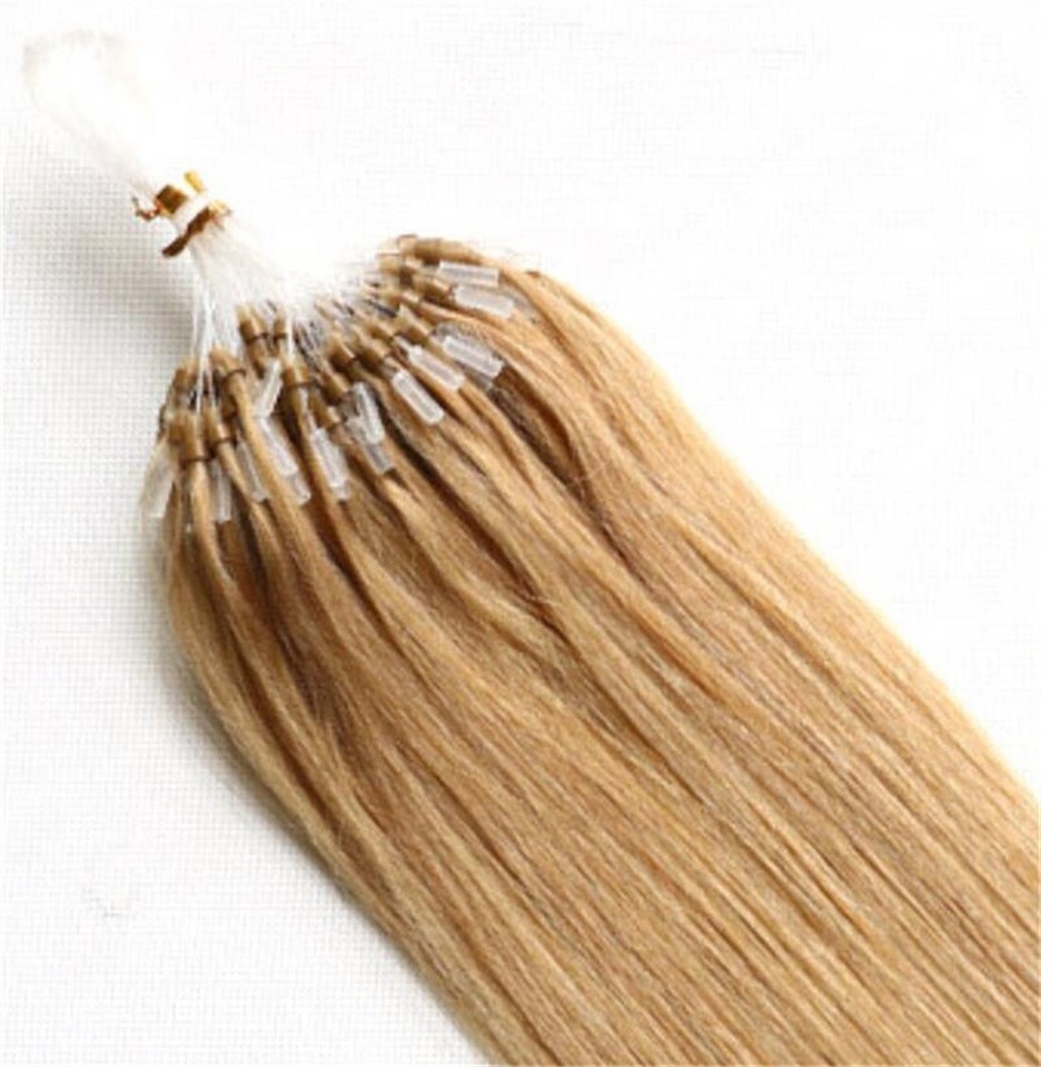 Pre-Looped Fish Line Micro Ring Beads Link Hair Extensions Real Remy ...