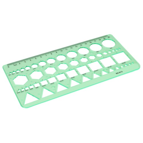 Green Plastic Circles Squares Hexagons Geometric Template Ruler 0-20cm ...