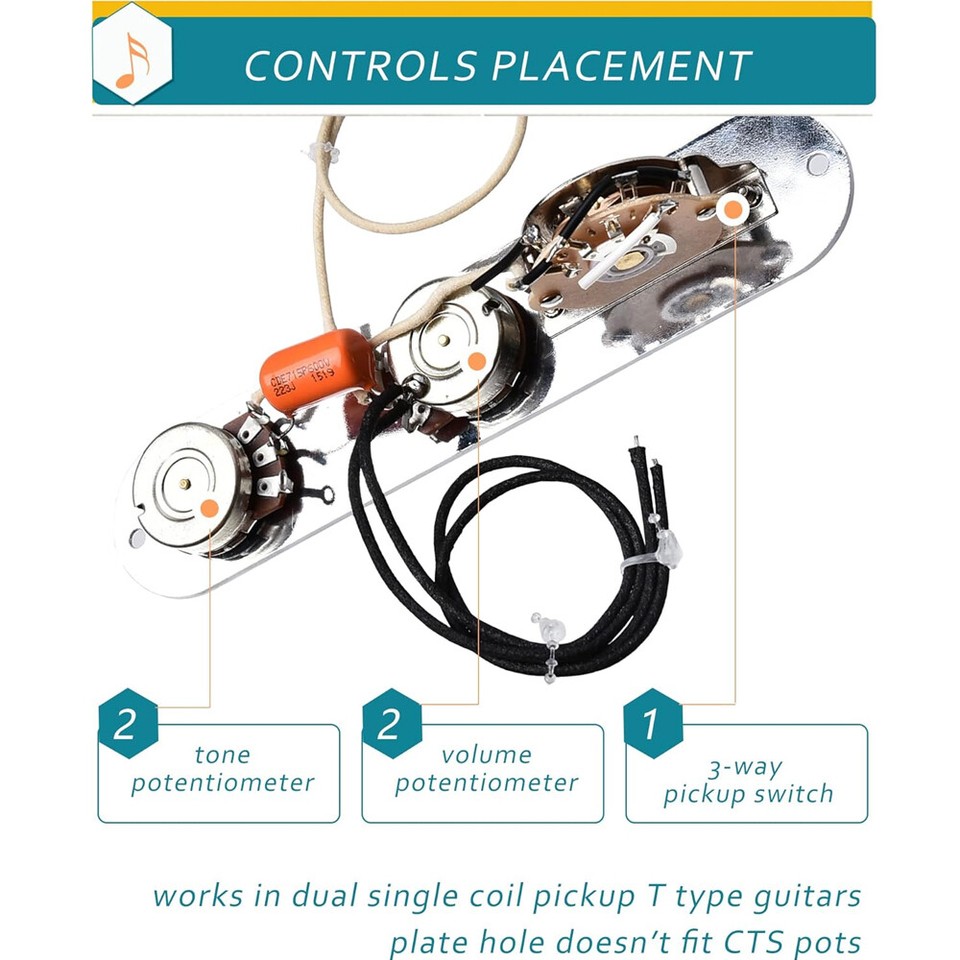 Loaded Prewired Guitar Control Plate Assembly System Pot for Telecaster ...