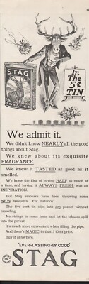 1913 STAG TOBACCO TIN SMOKE BUCK WEDDING PIPE DEER ELK CAN CIGARETTE ...