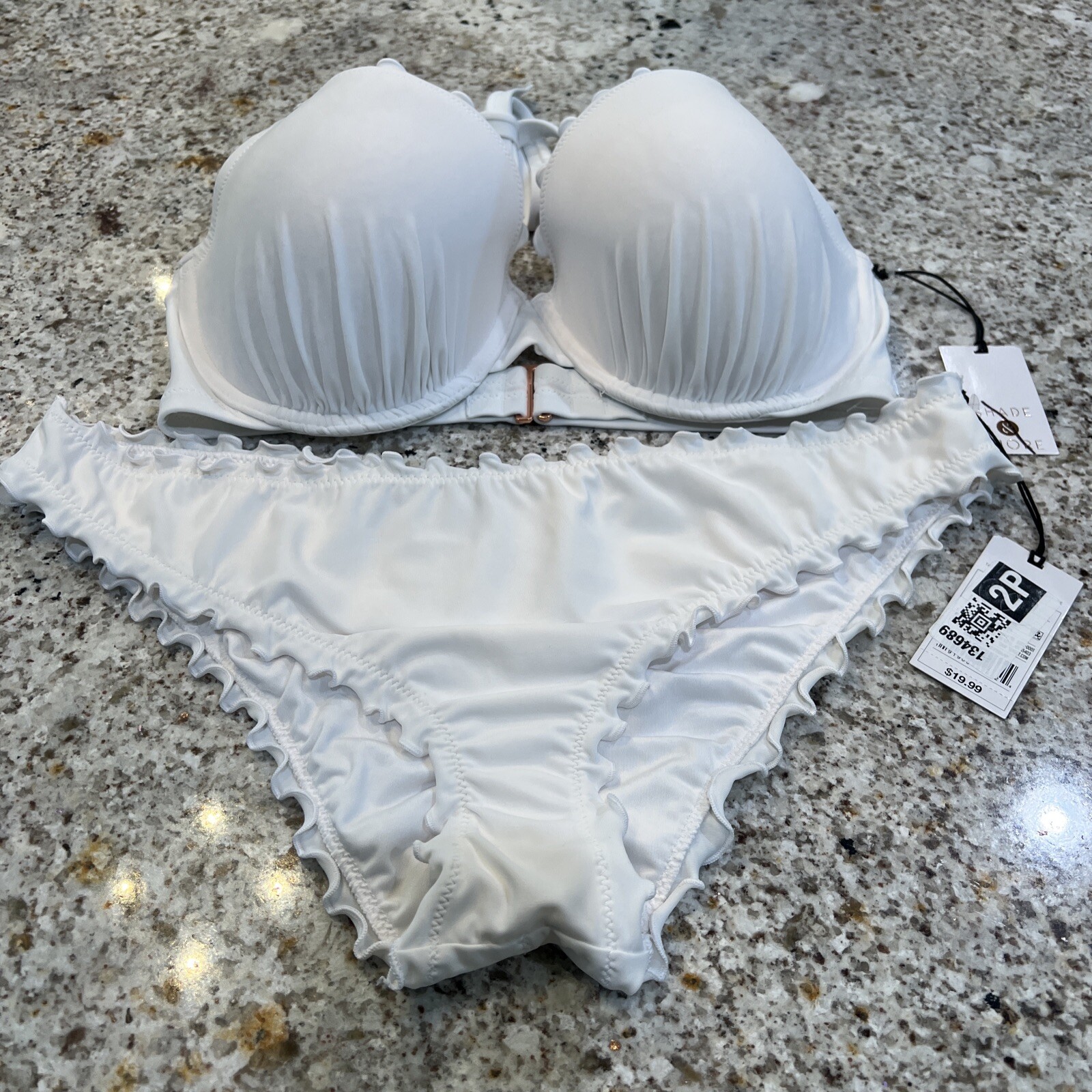NEW Target Shade & Shore Solid White Bride Ribbed Bikini Set Top 36DD ...
