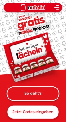 Nutella Fanpost 2 Codes Für 1 Fanpost. | eBay