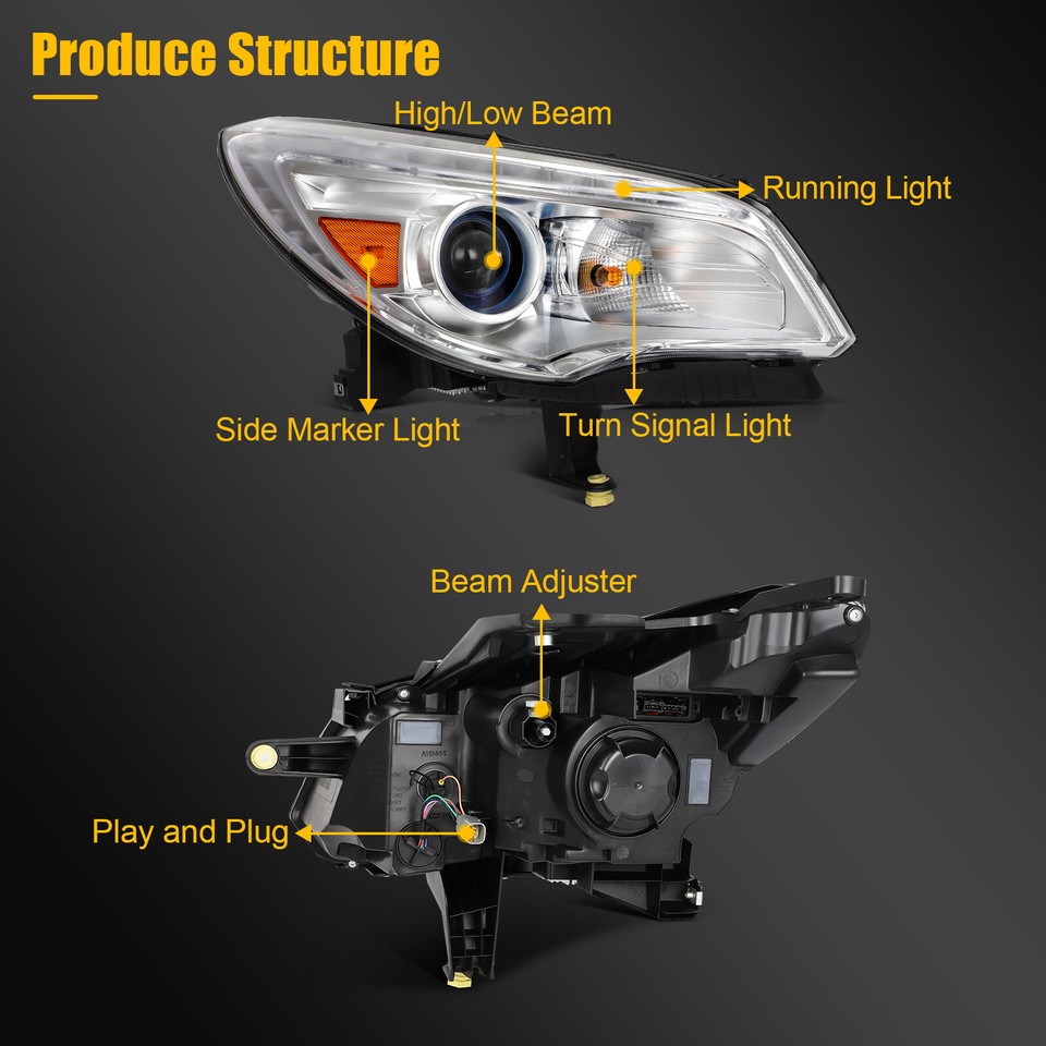 For 2013-2017 Buick Enclave [LED DRL Type] Headlights w/Chrome Amber HID/Xenon | eBay