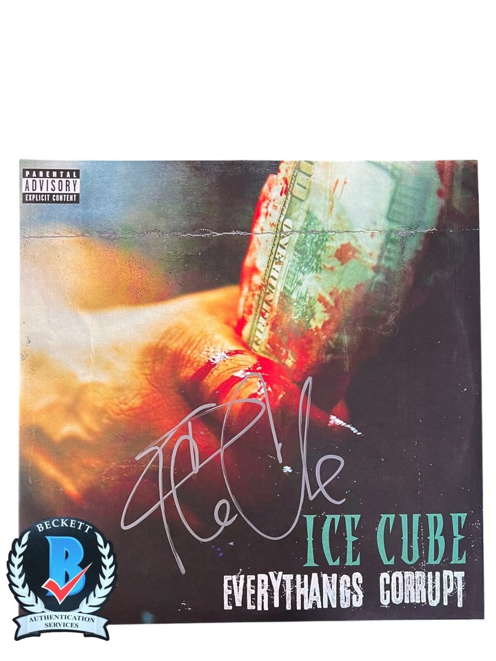 ICE CUBE EVERYTHANGS CORRUPT SIGNED VINYL + RECORD NWA RAP BECKETT COA ...