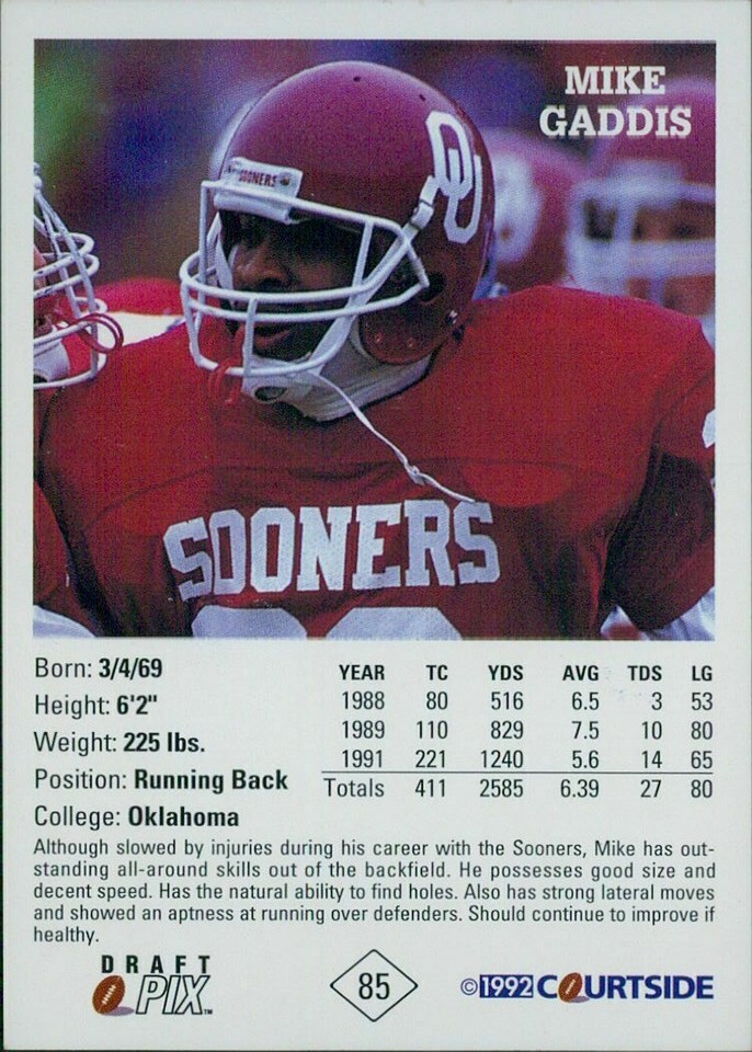 Mike Gaddis Oklahoma Sooners 1992 Courtside Draft Pix Autographed Card ...